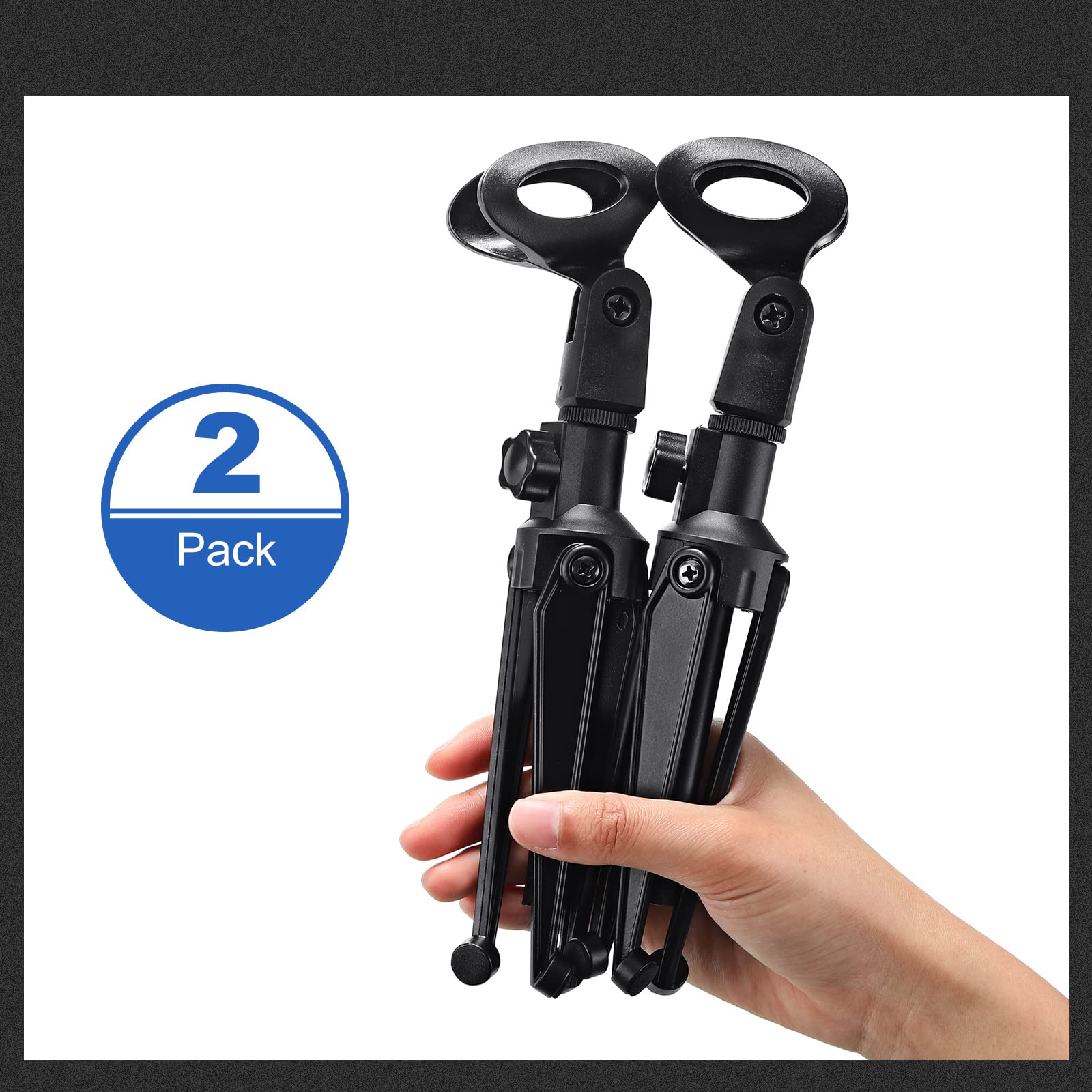 2 Pack Desktop Microphone Stand Desk Mic Stand Adjustable Universal Microphone Holder Foldable Small Microphone Stand Microphone Table Stand Tripod with Clip Compatible with Sm58 Sm57 Pga48 Pga58 Etc.