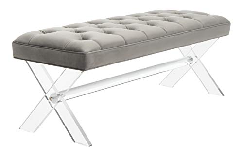 Safavieh Couture Home Tourmaline 48-inch Glam Dark Grey Velvet Tufted Acrylic Bench