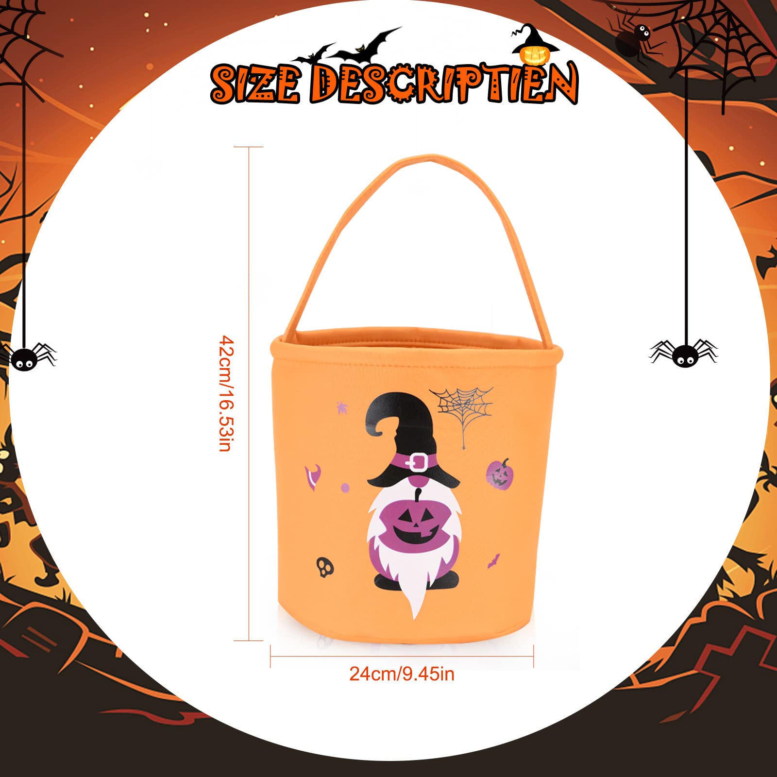 3 Pack Halloween Trick or Treat Treating Buckets Candy Basket Tote Bag for Kids Cute Bags Gnomes
