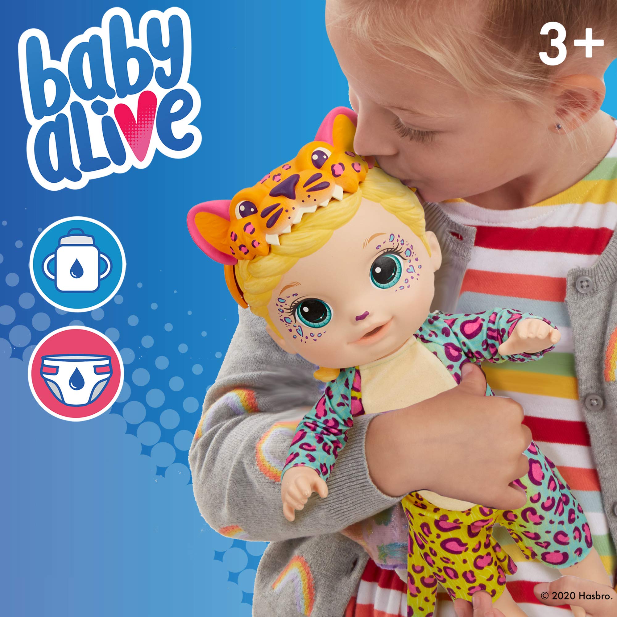 Baby Alive Rainbow Wildcats Doll, Leopard, Accessories, Drinks, Wets, Leopard Toy for Kids Ages 3 Years and Up, Blonde Hair