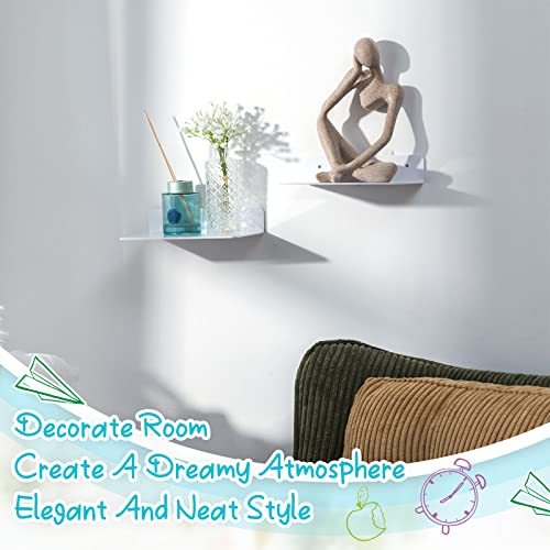 Geelin 4 Pcs Acrylic Floating Shelves White Acrylic Wall Shelf Small Wall Mounted Acrylic Shelves with Adhesive Screw for Wall Corner Bathroom Book Storage Decoration, 7.9 x 4.7 x 1.6 inches