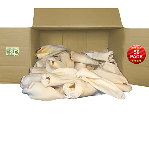 Brazilian Pet 100% Natural - Over 6 inches- Real Cow Ears (50 Pack) Prime Dog Chews, Free Range Grass Fed Cattle
