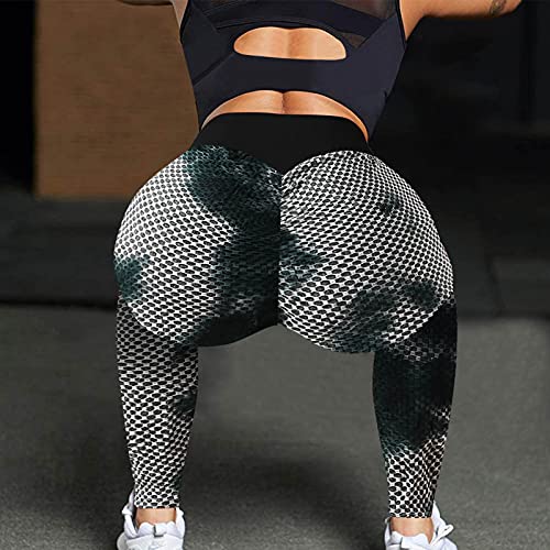 Bblulu Women's High Waist Yoga Pants Tie-Dyed Tummy Control Active Ruched Butt Lifting Stretchy Leggings Textured Booty Tight