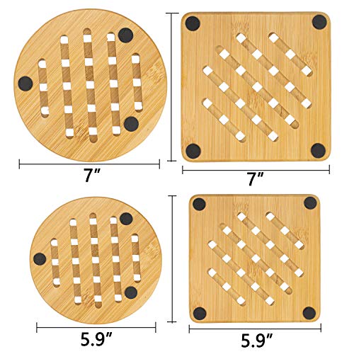 Lawei Set of 8 Bamboo Trivets - Bamboo Hot Pads Trivet with Non-Slip Pads Heat Resistant Pads, for Hot Dishes Pot Bowl
