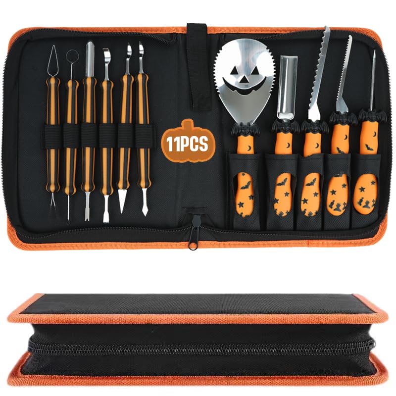 NDLBS Pumpkin Carving Tools Halloween 11 Pcs Professional Pumpkin Carving Set with Storage Bag Upgraded Pumpkin Carving Kit for Halloween Decorations Jack-O-Lanterns Pumpkins