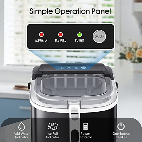 AGLUCKY Ice Makers Countertop,Protable Ice Maker Machine with Handle,Self-Cleaning, 26Lbs/24H, 9 Ice Cubes Ready in 8 Mins, with ice Scoop and Basket,for Home/Office/Kitchen (Black)