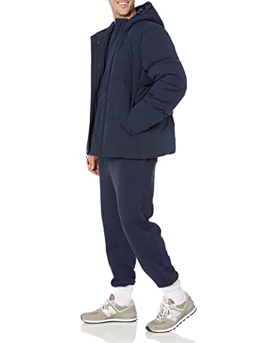 Amazon Essentials Men's Recycled Polyester Mid-Length Hooded Puffer (Available in Big & Tall), Navy, Large