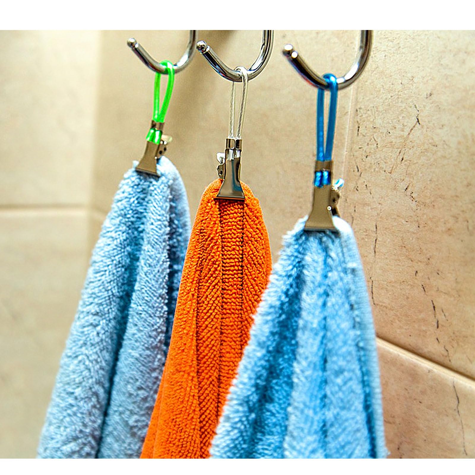WisePoint Tea Towel Clips 10 Pcs, Metal Tea Towel Storage Clip with Hanging Loop for Towel, Multicolour Kitchen Towel Hanging Clips Small Hook Clips for Bedroom, Bathroom, Kitchen, Cupboard (5 colors)