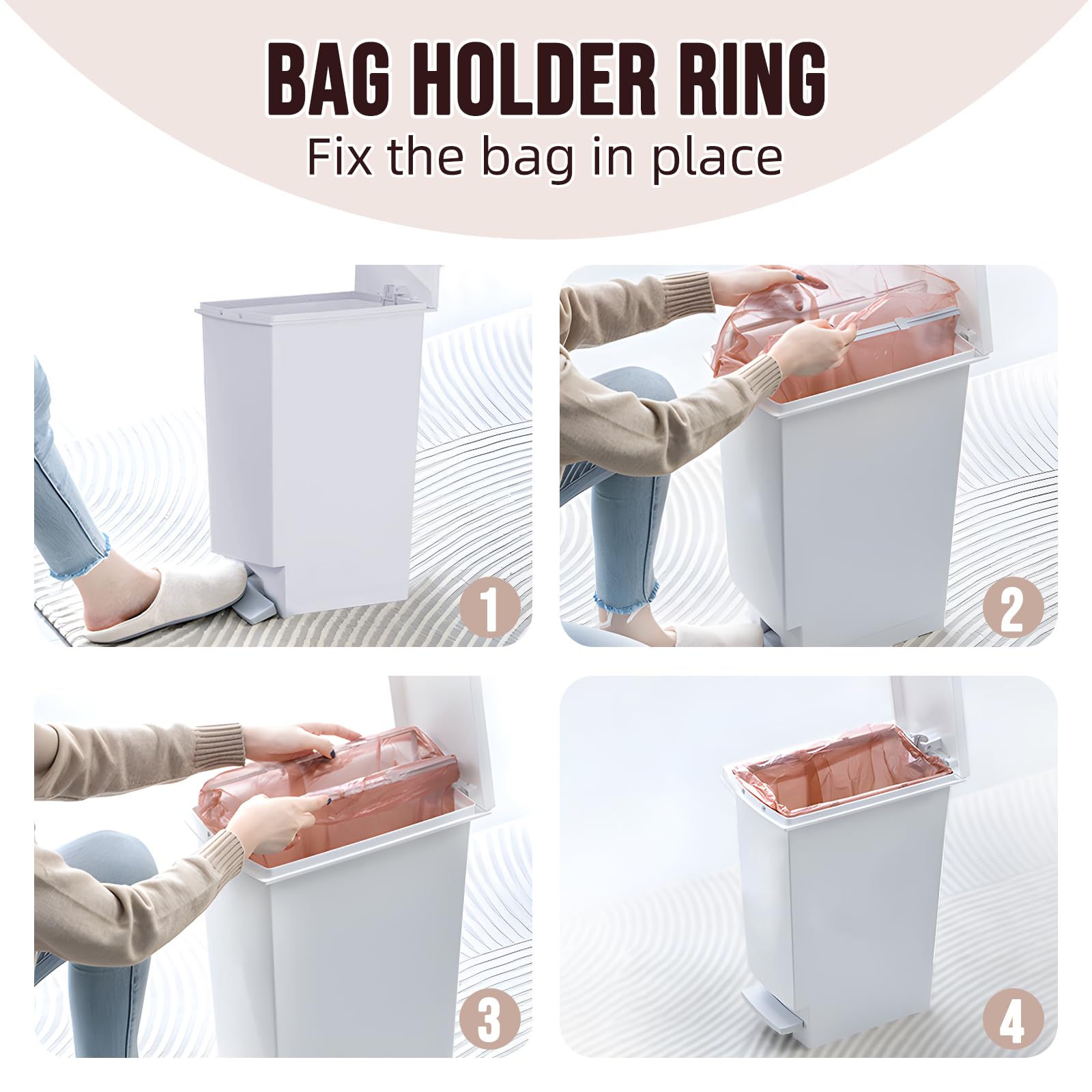 3 Pack Large Trash Can With Lid and Foot Pedal, 8 Gallon Slim Kitchen Trash Can Step On, Hands Free Recycling White Kitchen Garbage Can Plastic - Odor Block, 9 Inch Wide Trash Can Fit For Narrow Space