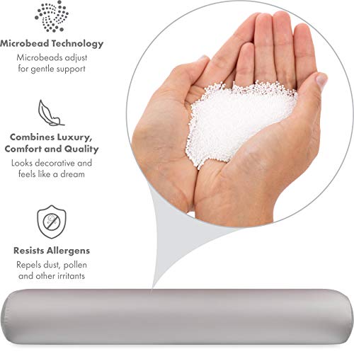 Straight Body Pillow, Full Size Premium Microbead,Side Sleeping / Maternity Pregnant Women, Supportive ,Fluffy, Breathable, Cooling, 85/15 spandex/nylon Silky Feel Anti-Aging - 48 X 8 - Stone Grey