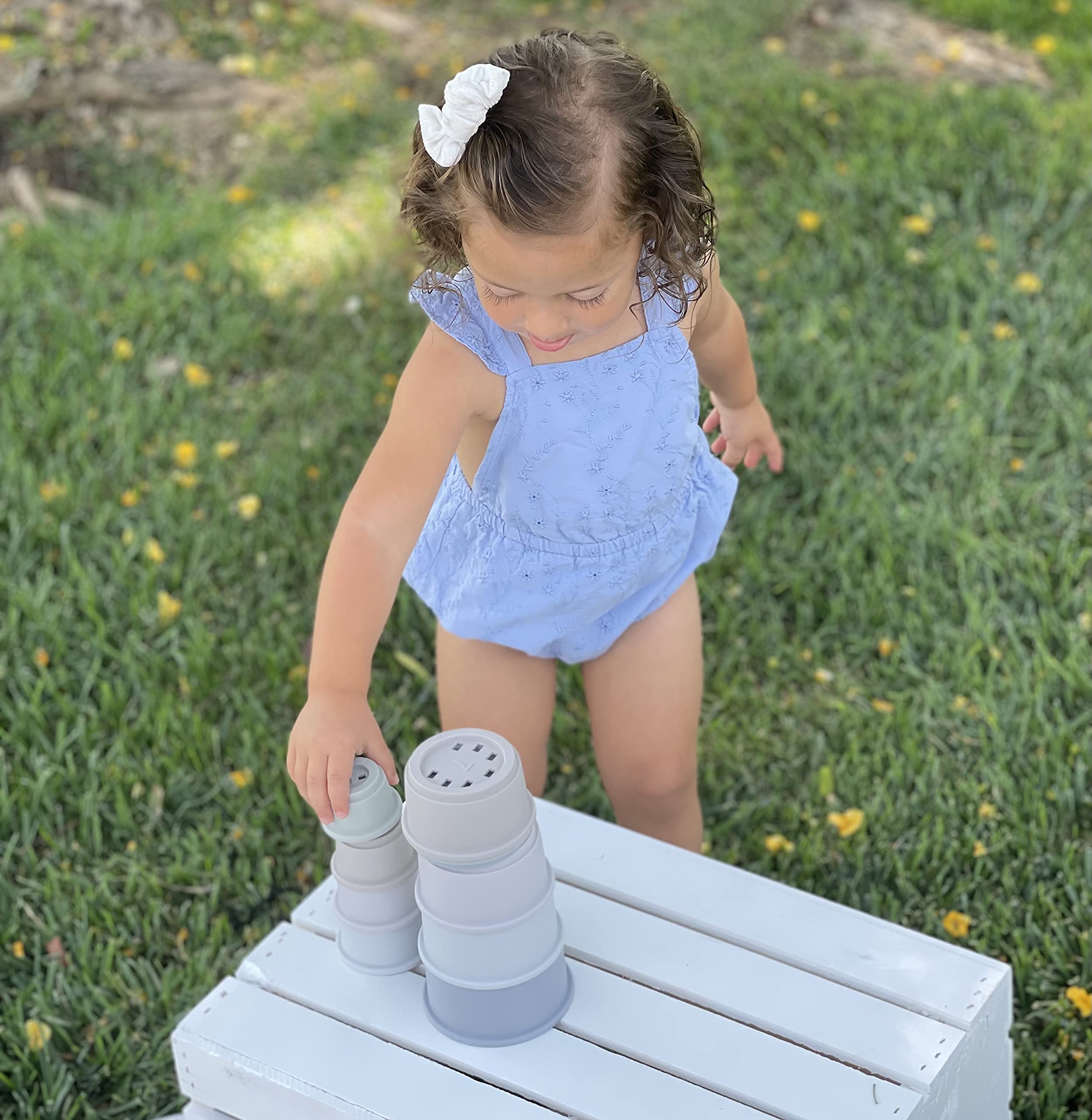 BraveJusticeKidsCo. Silicone Educational Stacking Cups (10 Pieces) | Baby Sorting and Counting | Bath Toys | Early Motor Development | Best Montessori Toy Gift for 6 Month+ Boys & Girls