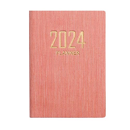 2024 Planner Notebook A7 Planning Notebook Calendar Double PU Leather Cover Journals Notebook Notepad for Work Supplies Stationery Pens Korean (Pink, One Size)