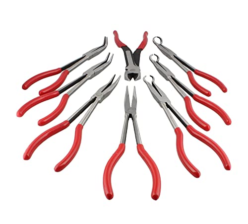 ABN 11in Plier 8-Piece Set – Long Reach Circle, Power Diagonal Cutting, S-Shape, Angled, and Straight Nose Pliers