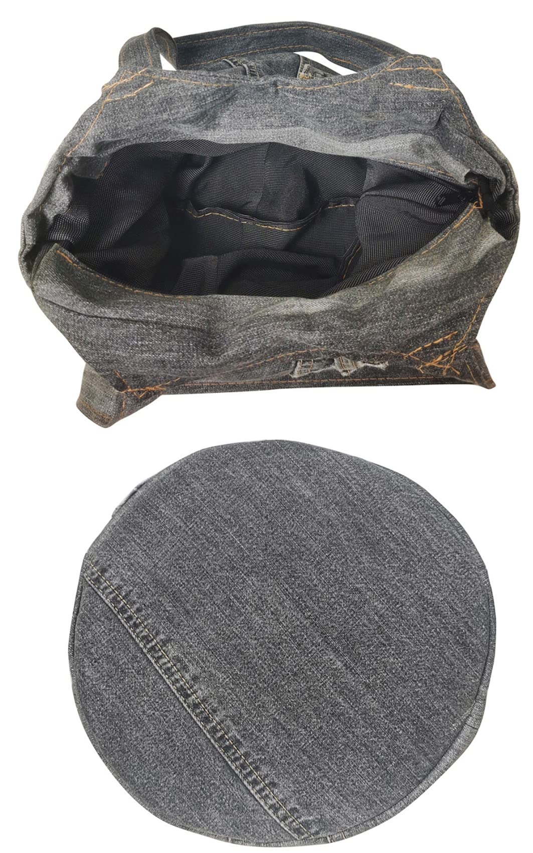 BDJ Upcycling Blue Denim Jean Round Shape Top-Handle Bucket Handbag for women (Round 5)