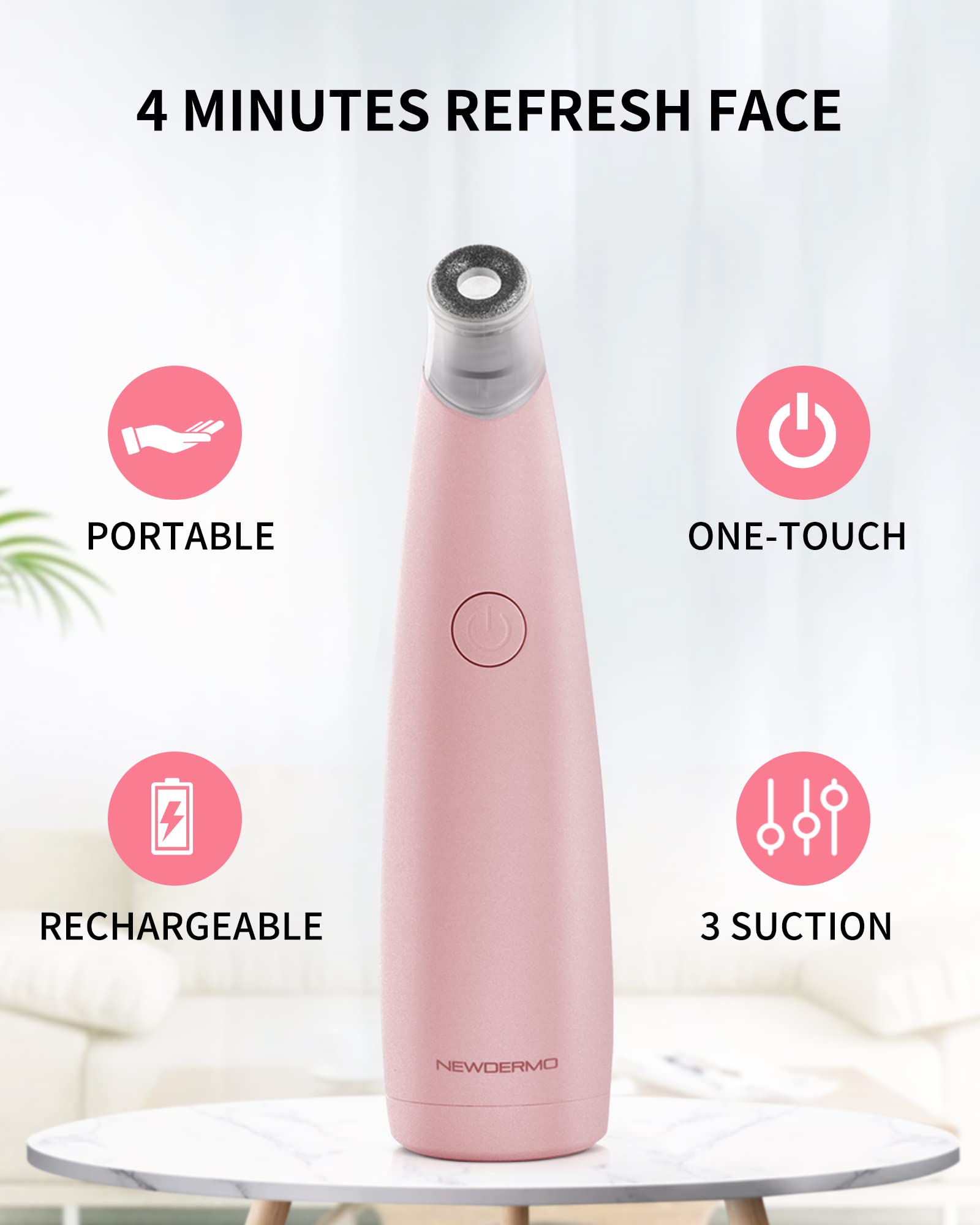NEWDERMO 2-in-1 Microdermabrasion Machine for Facial, Diamond Microdermabrasion Device USB Rechargeable - Advanced Home Facial Treatment Machine (Pink)
