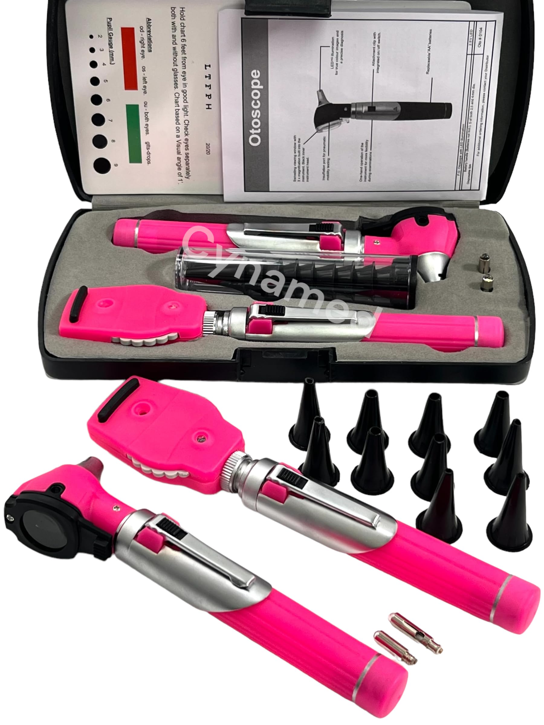 Premium Double Handle Otoscope Set -Otoscope/Great for School -Cynamed (PINK)