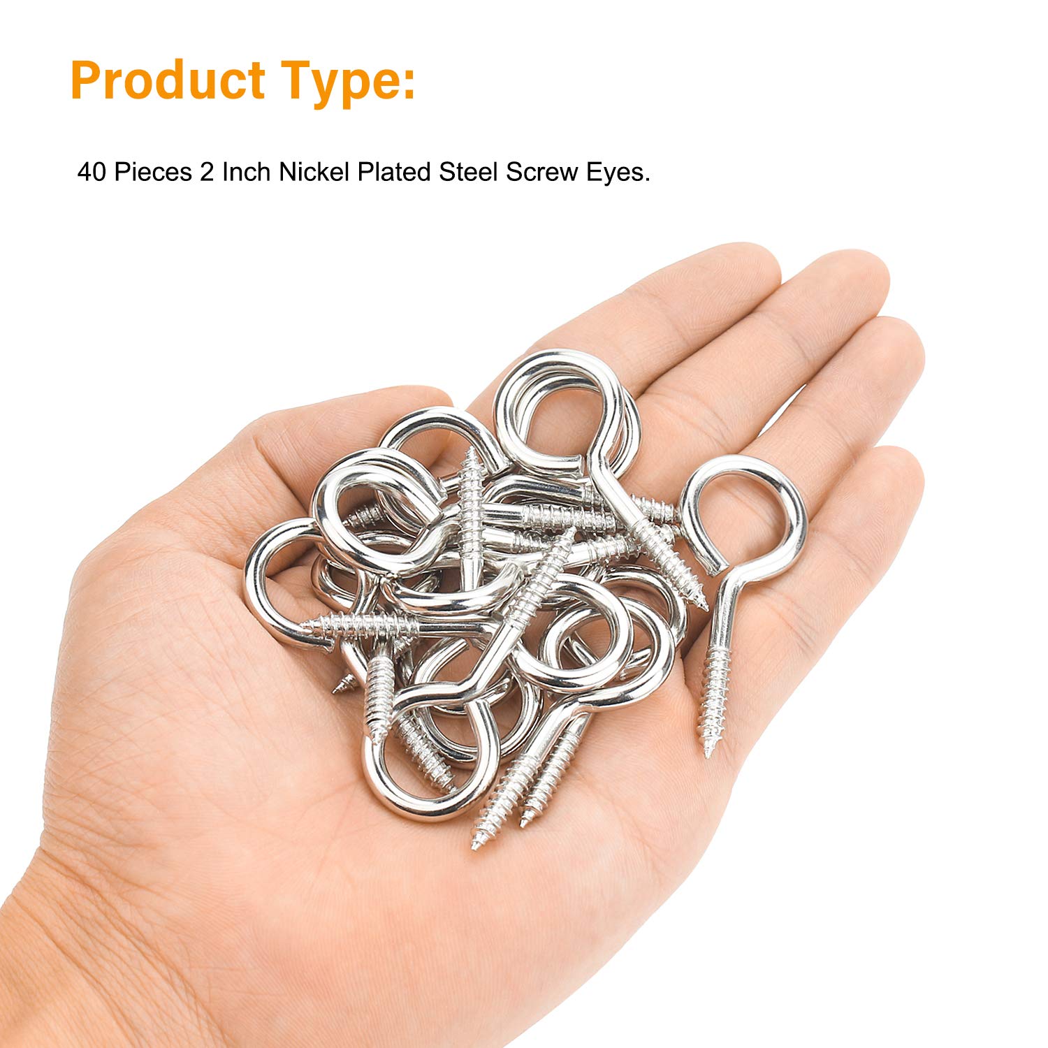 Powlankou 40 Pieces 2 inch Screw Eyes, Nickel Plated Steel Screw Eyes, Self Tapping Screw Hooks, Metal Eye Hooks, Eyelet Screws
