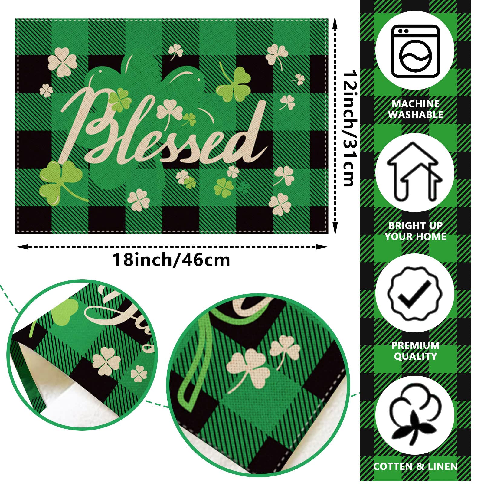 6Pcs St. Patrick's Day Placemats Shamrock Table Mats Resistant Sage Green Placemat for Green Kitchen Dining Table Heat Insulation Washable Place mats