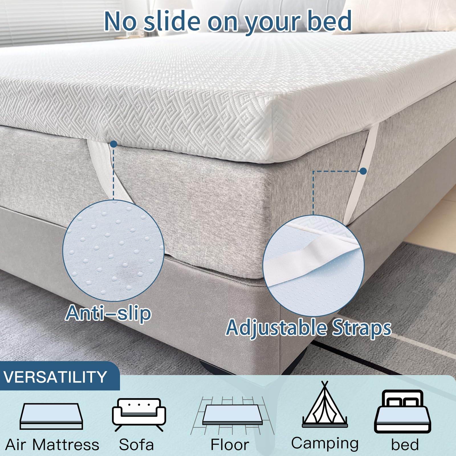Airensky 2 Inch Memory Foam Mattress Topper,Cooling Gel Infused High Density Twin(39"x75") Topper with Removable Skin-Friendly Cover,Bed Topper for Pressure Relief Back Pain, CertiPUR-US Certified