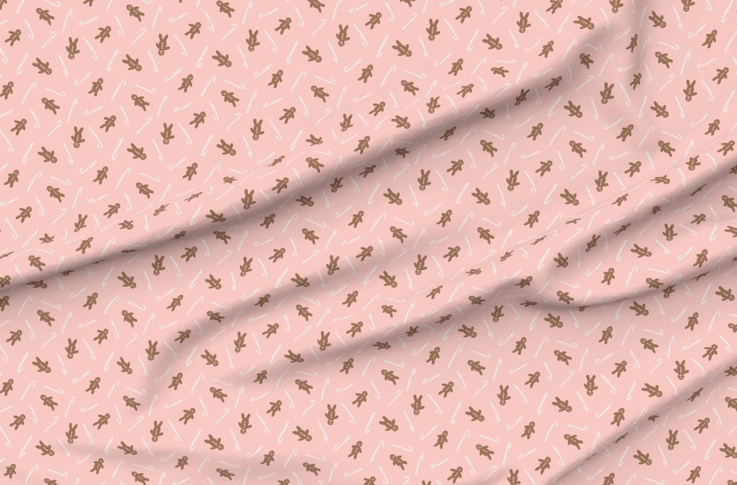 Spoonflower Fabric - Candy Canes Christmas Treats Gingerbread Man Pink Brown Small Scale Printed on Petal Signature Cotton Fabric Fat Quarter - Sewing Quilting Apparel Crafts Decor