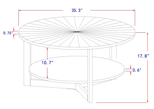 Gexpusm Round Coffee Table, Wood Coffee Tables for Living Room, Natural Wood Coffee Table with Storage, Center Large Circle Coffee Table, 35.3x35.3x17.8in