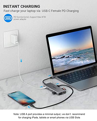 USB C Hub, Docking Station, EUASOO 11 in 1 Triple Display USB C Docking Station with Dual 4K HDMI/1000Mbps Gigabit Ethernet/PD 3.0/4 USB Ports for MacBook/USB C Laptops, MacOS Only Support Mirror Mode