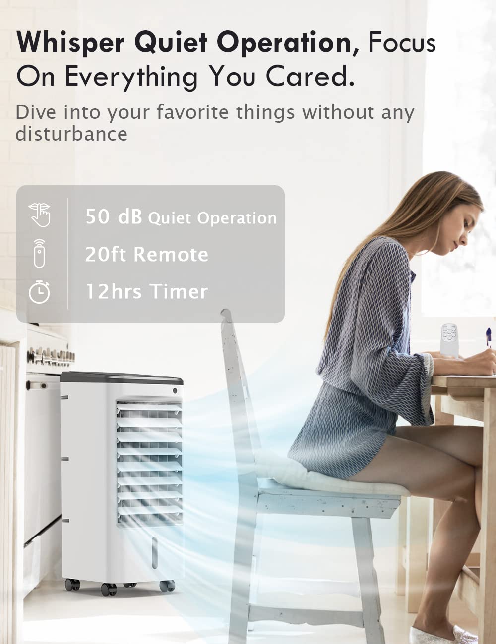 BREEZEWELL 3-IN-1 Evaporative Air Cooler, Portable Air Conditioner Fan/Humidifier with Ice Box, 12H Timer&Remote Control,Ultra-quiet,65° Oscillating Personal Evaporative Cooler for Room Home&Office