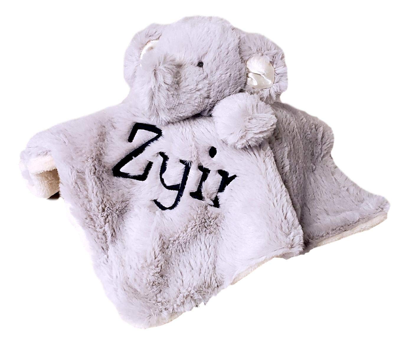 SONA G DESIGNS Custom Personalized Elephant Lovie Lovey Security Blanket (Grey Elephant - with Embroidery Name)