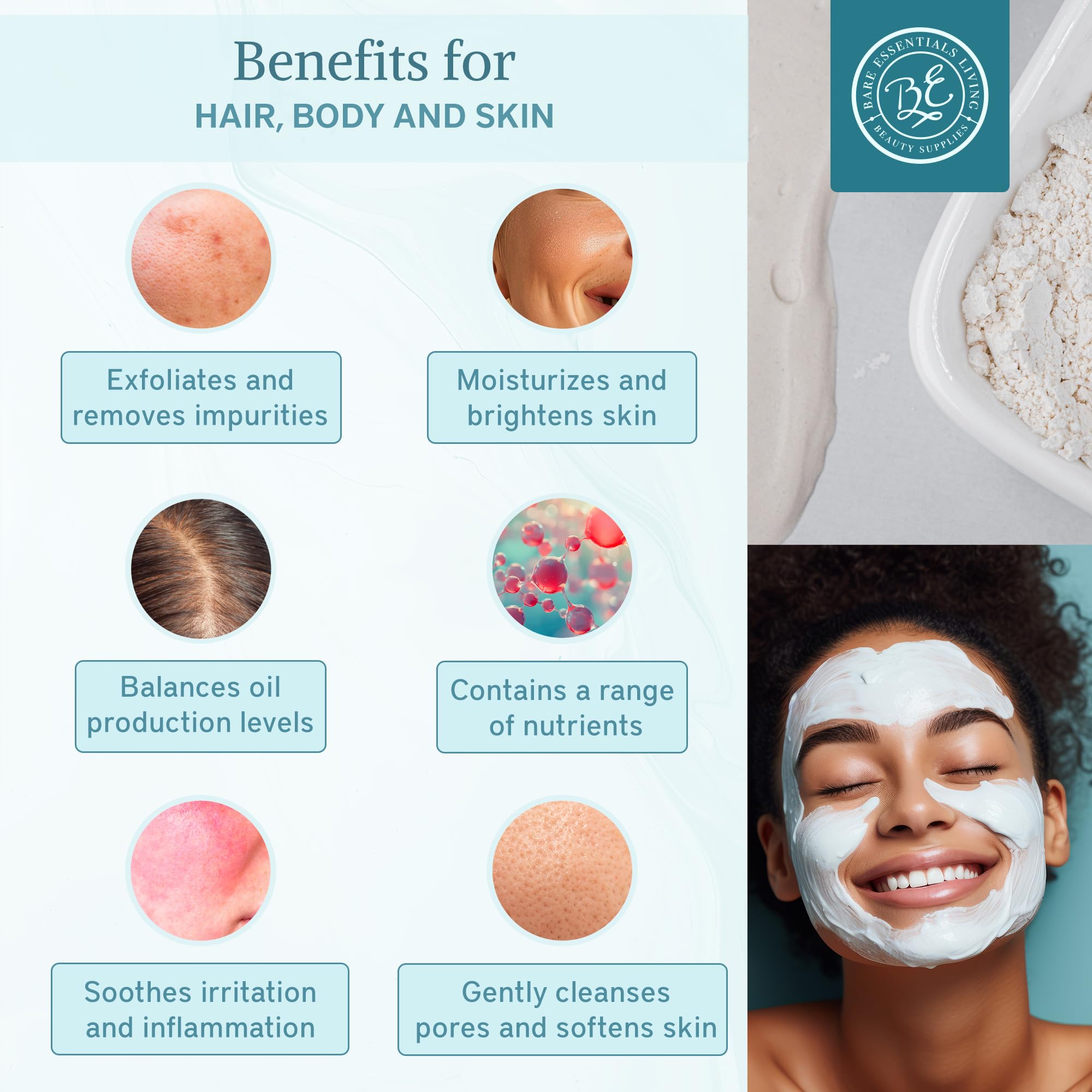 Bare Essentials Living - White Kaolin Clay Powder (2 lb) 100% Natural White Powdered Clay for Seed Bombs, White Clay Mask, DIY Spa, Soap, Bath Bomb, Deodorant, Can be Used as Kaolin Clay for Gardening
