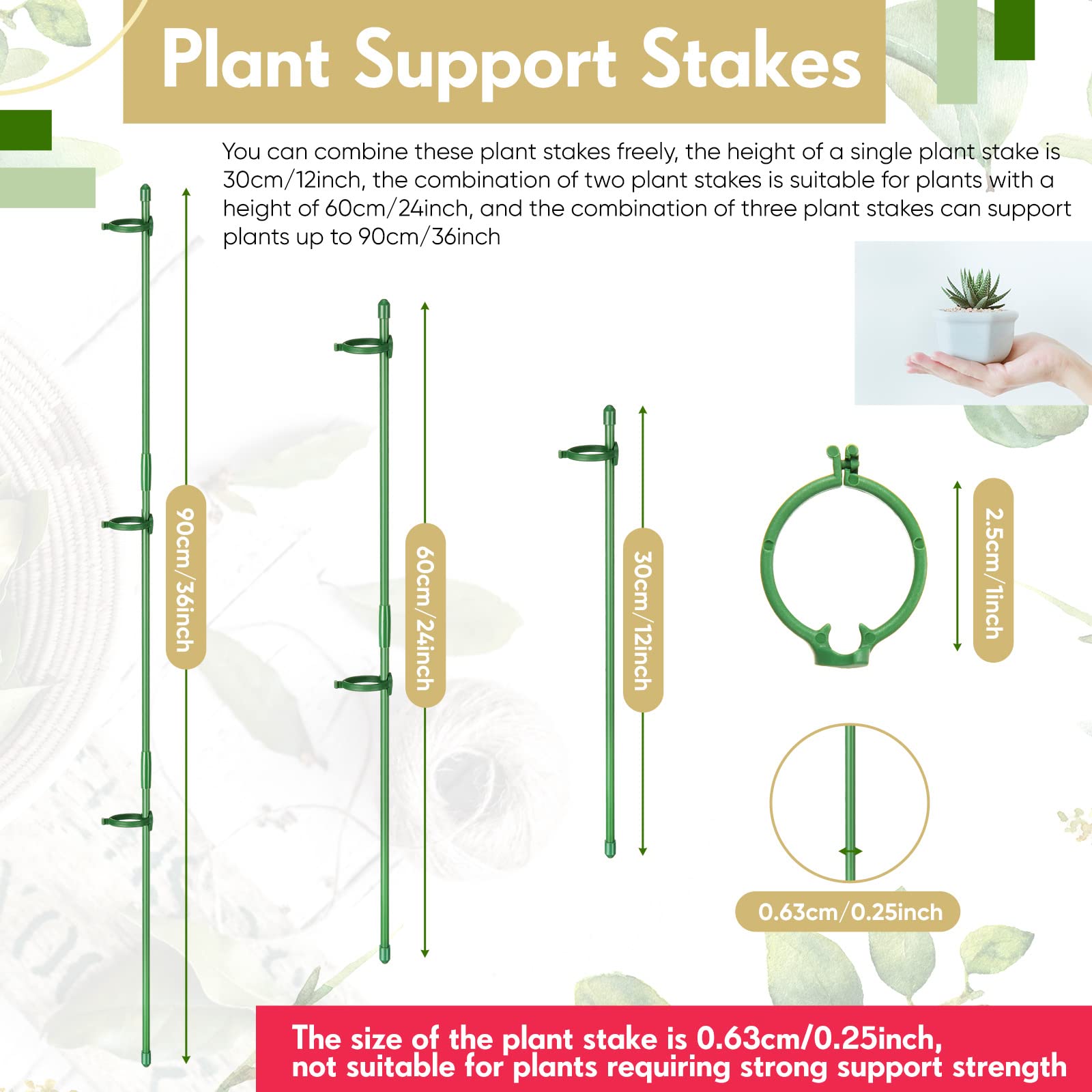 30 Pcs Adjustable Plant Support Stakes Garden Single Stem Support Stake Plant Cage Support Rings with Plant Clips and Connect Pipe for Orchid Rose Tomato, 12 Inch (Green)