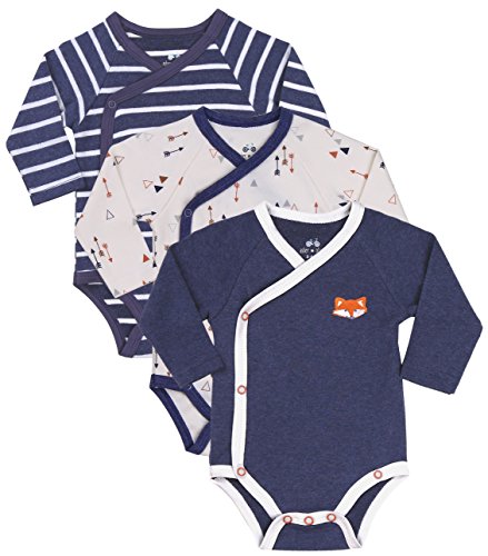Baby Boy 3-Pack Long-Sleeve Kimono Bodysuit Set, Infant Boy Bundle Includes Blue Fox, Arrow Bodysuit and Navy-Striped Outfit