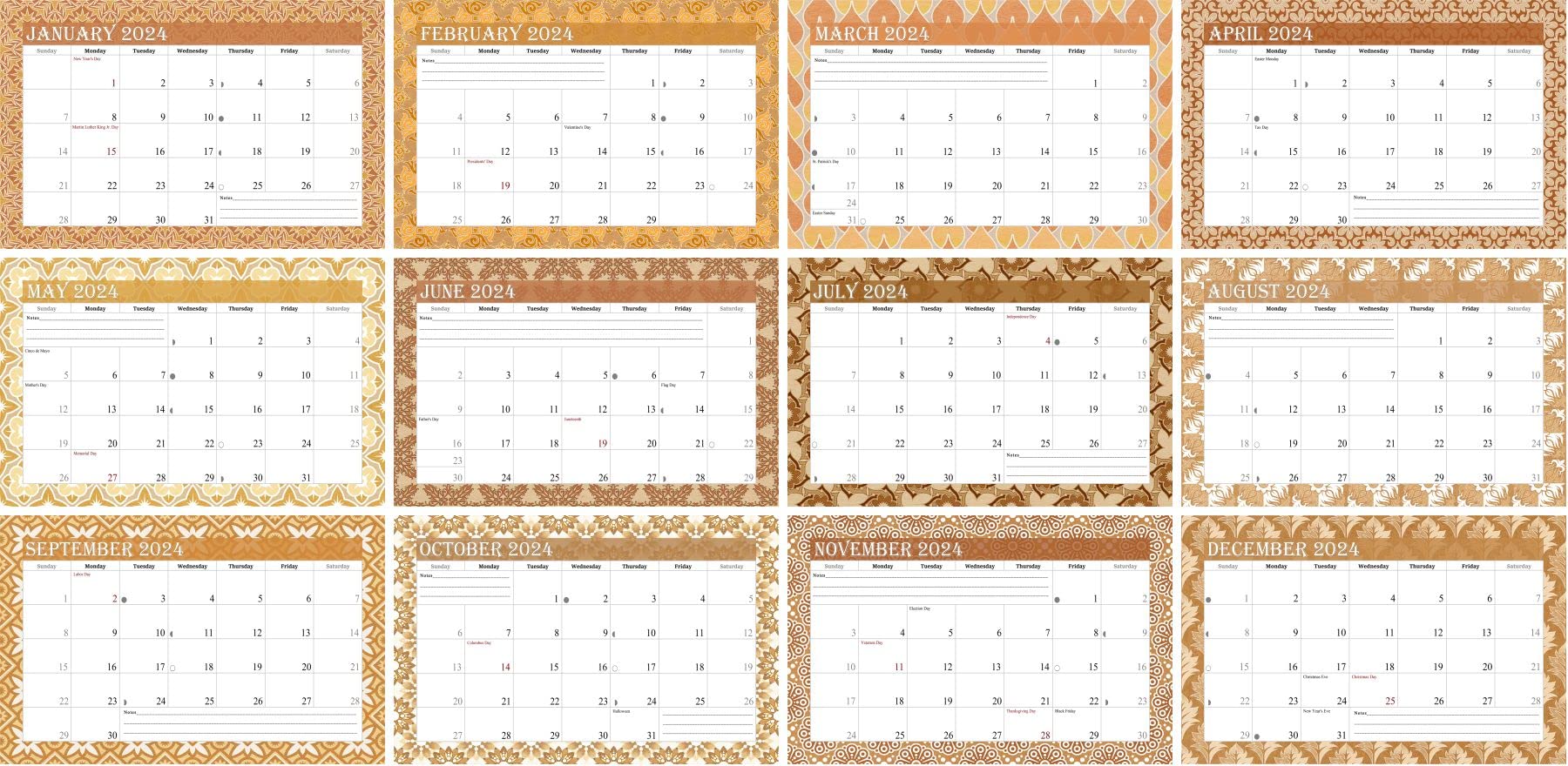 2024 Photo Frame Wall Spiral-bound Calendar (Add Your Own Photos) - 12 Months Desktop/Wall Calendar/Planner - (Edition #09)