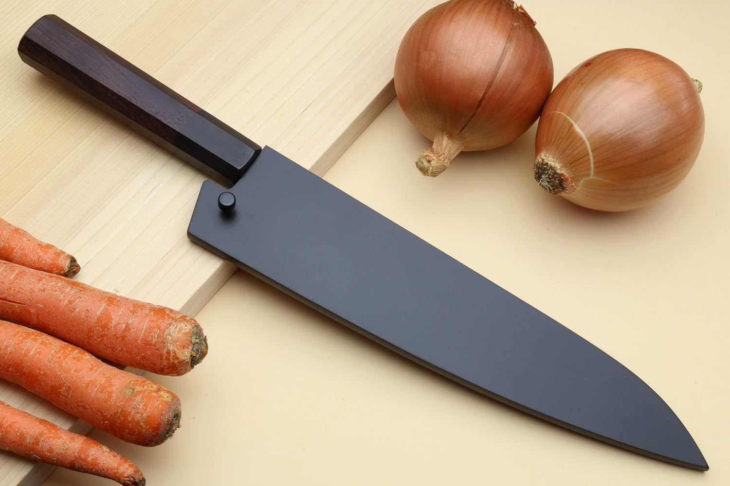 Yoshihiro Super Blue Steel Stainless Clad Hammered Gyuto Chefs Knife Rosewood Handle (8.25"(210mm) & Saya)