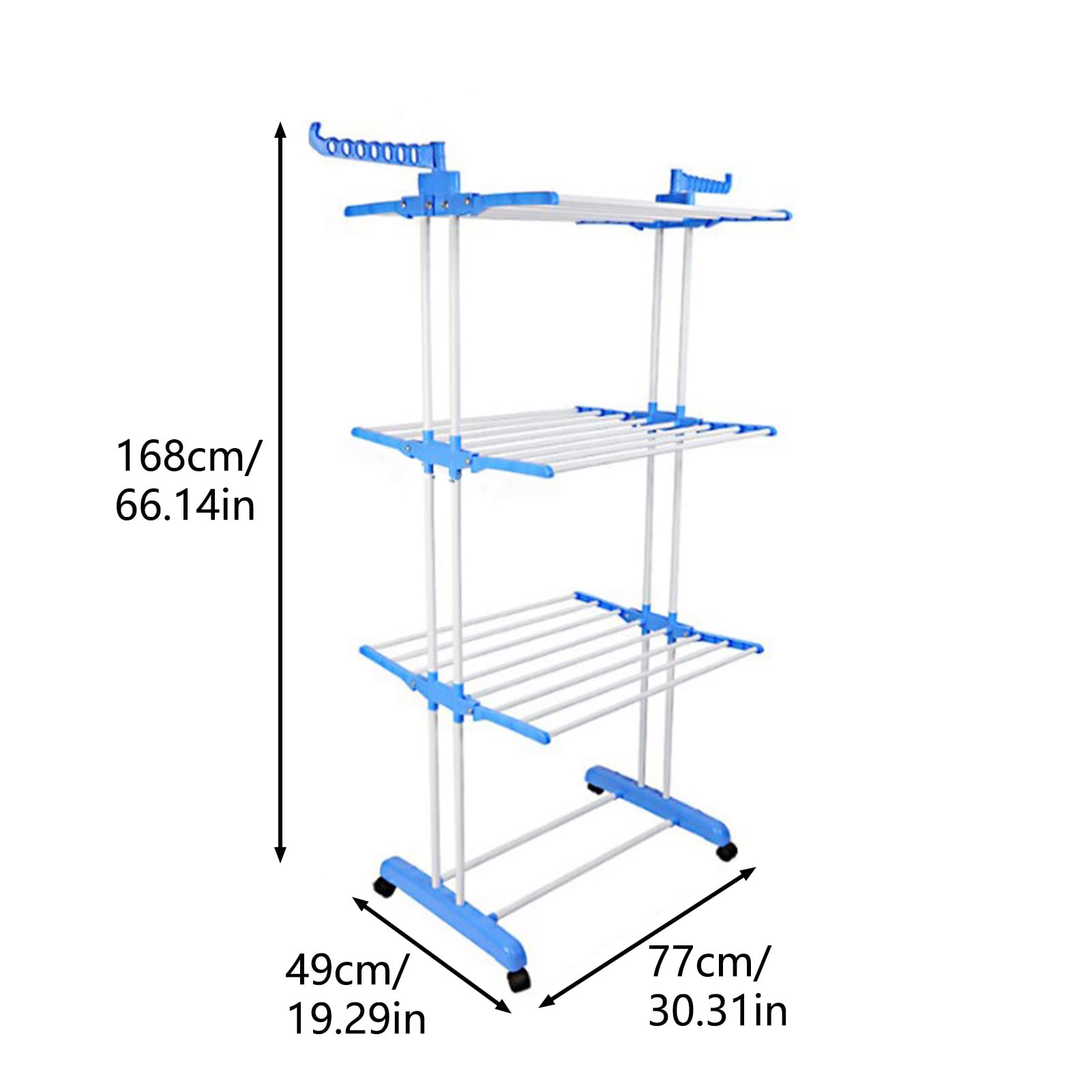 TOLUON Clothes Drying Rack, Movable Drying Rack with 4 castors, 3 Tier Clothes Horses Rack, Laundry Garment Dryer Stand with Two Side Wings for Home (Grey)