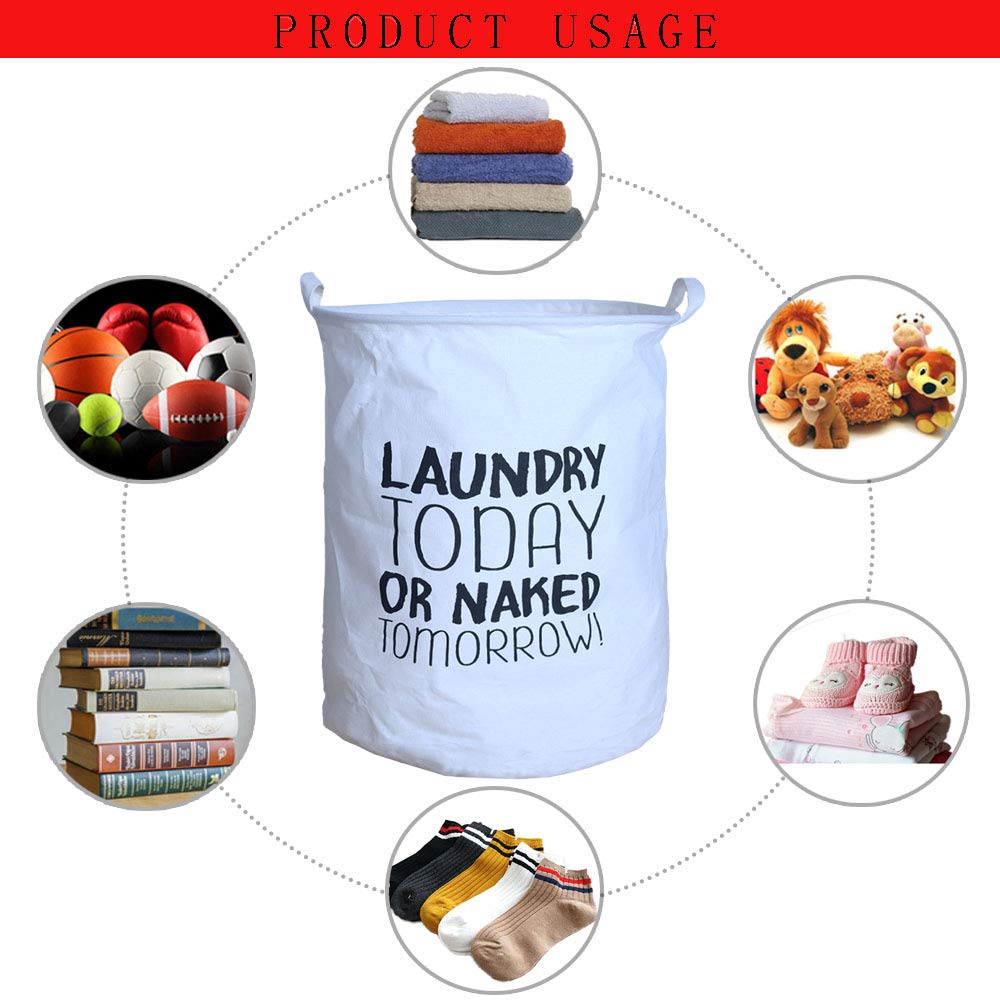 SDAIGC Collapsible Unicorn Laundry Basket, Blondie Canvas Waterproof Round Storage Hamper, Clothes Toys Organizer Basket, Cute Kids Gift Basket(White Today)