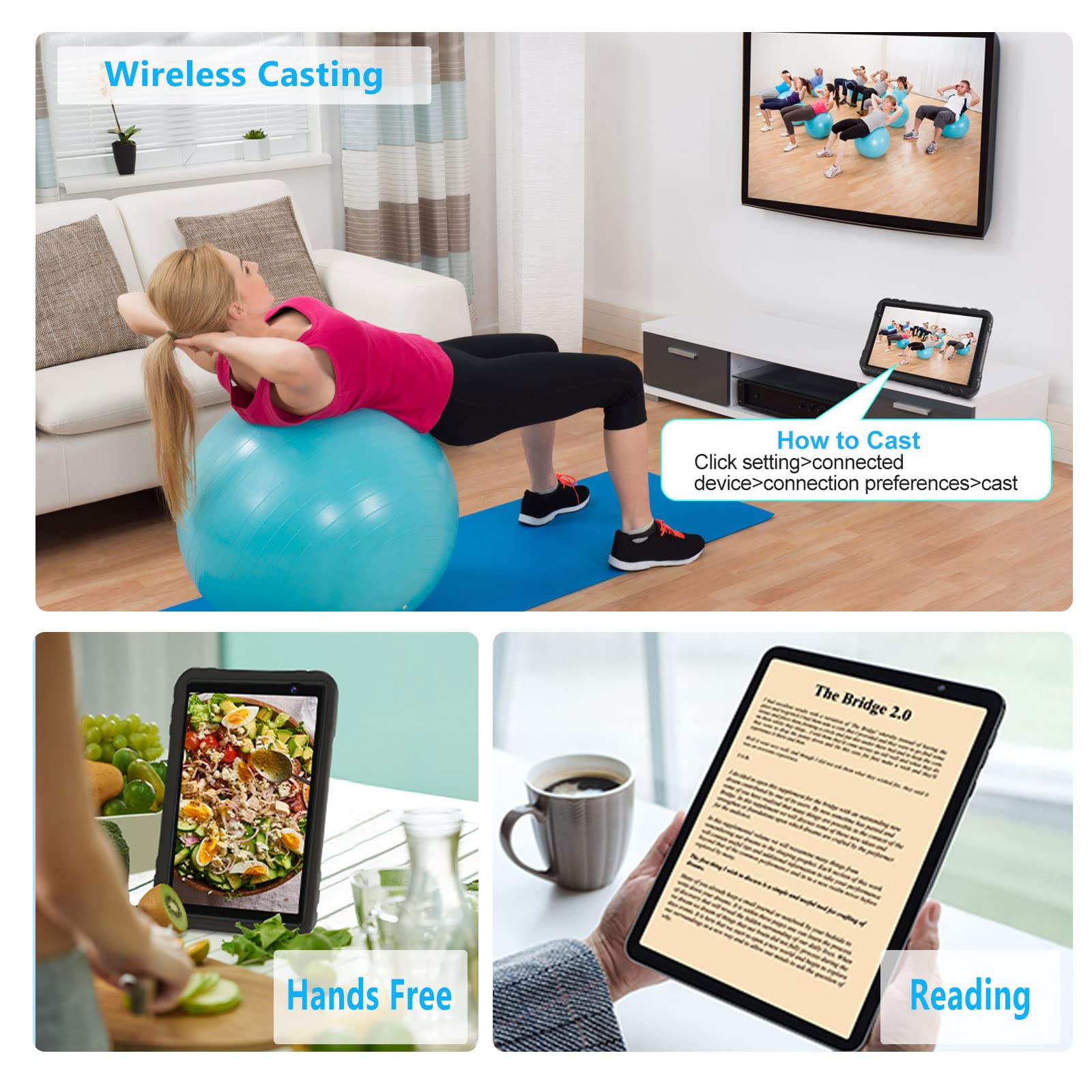 2024 Tablet 10 inch Android 13 Tablets with Octa-Core, 14GB RAM 128GB ROM, 8000mAh Battery, Drop-Proof Case, TF 512GB, HD IPS Touchscreen, 5G/2.4G WiFi, Bluetooth 5.0, GPS, Split Screen Support -Black