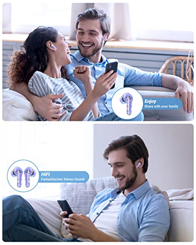 ACEFAST T8 Wireless Earphones Bluetooth 5.3 Headphones LED Power Display Mini Crystal in-Ear Earbuds with Wireless Charging Case Touch Control Built-in Mic Headphone for Sports Waterproof Earphone