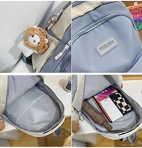 Aesthetic Backpack Cute Kawaii Backpack with Pendant 15.6 Inch College Cute Bookbag Laptop Bag Preppy Backpack (Pink,One Size)