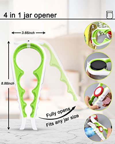 4 Pack Jar Opener for Weak Hands,Jar Opener for Seniors with Arthritis,with 5 in 1 Bottle Opener, 4 in 1 Can Opener, Jar Gripper Pad and Bottle Opener Keychain (White green)