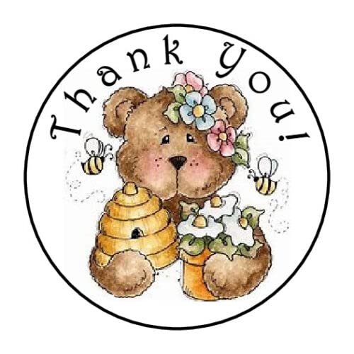 30 pcs Thank You Bear BEE Flowers Favor Stickers Envelope Seals Labels Round Tags, Stamps Sticker for Gift Cards, Envelopes, Boxes for Holiday, Birthday, Christmas
