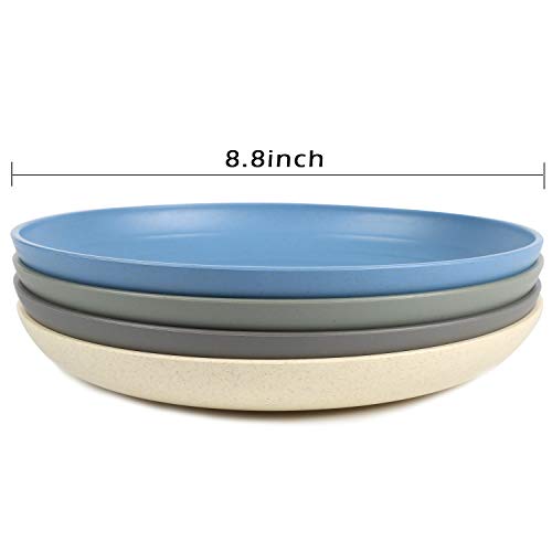 shopwithgreen Wheat Straw Reusable Dinner Plates, Camping Outdoor Plates Sets, for Kitchen, Dorm Room, Microwave Dishwasher Safe, Unbreakable and Lightweight, 8.8 Inch, 4 PCS