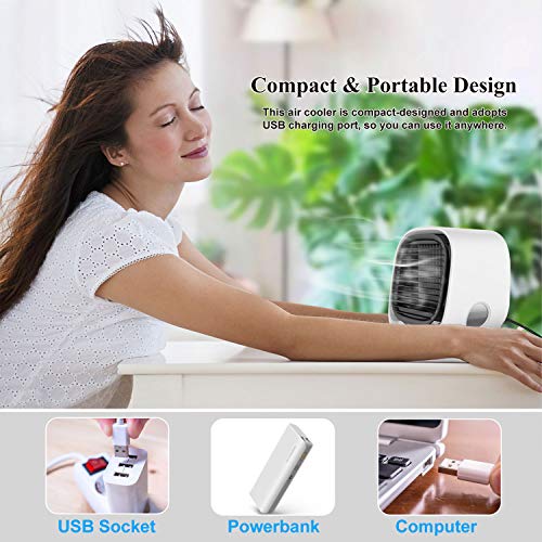 Sanjour Personal Air Cooler, Portable Mini Air Conditioner, 3 in 1 Coolers, Humidifier, Purifier with USB, 3 Speeds Desktop Cooling Fan for Office, Home, Dorm