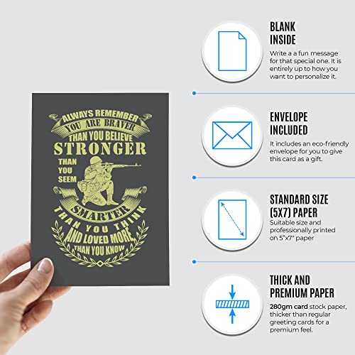 Motivational card for soldier, veteran with envelope | A great inspirational card to show appreciation for a militar on a special day (Birthday, retirement, graduation.)