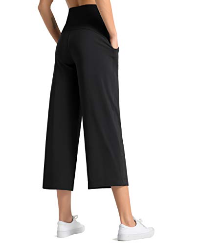 Dragon Fit Women Split Bootleg Yoga Capris Pants with Pockets Tummy Control High Waist Workout Flare Crop Pants (Large, 40k-Black)