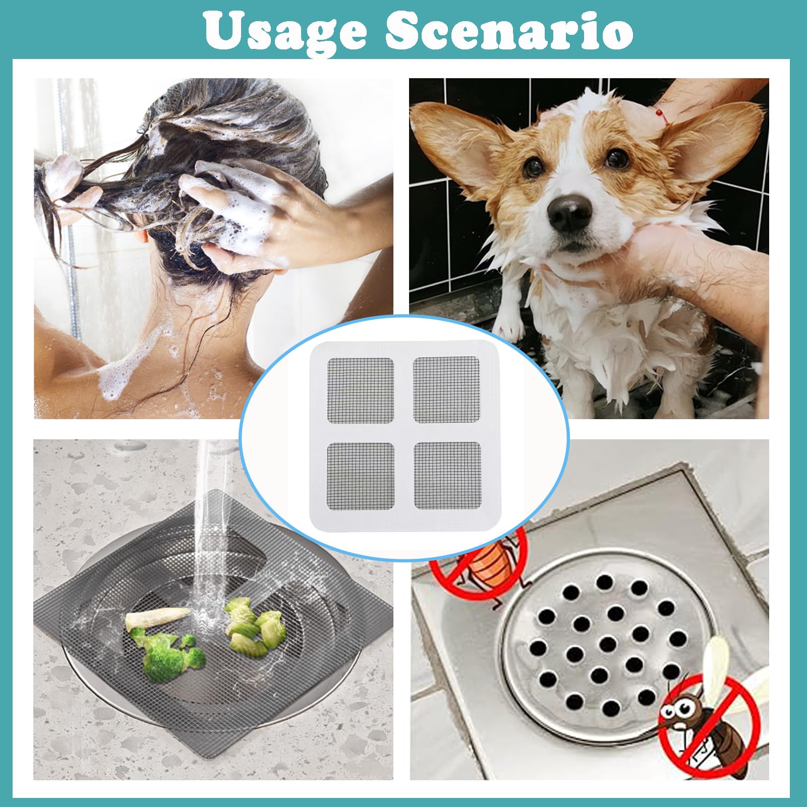 50pc-Pack Disposable Shower Drain Hair Catcher, Floor Drain Mesh Sticker Strainers, Shower Drain Cover for Bathtub, Bathroom and Kitchen Sink to Prevent Clogged Drains( 4-inch quadrate