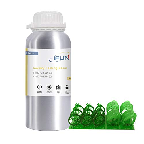 IFUN Jewelry Casting Resin for LCD 3D Printer Lost Wax Dental Casting UV-Curing Resin 405nm-Easy to Print- High Resolution Photosensitive Castable Resin Liquid- Bright Green 500ml