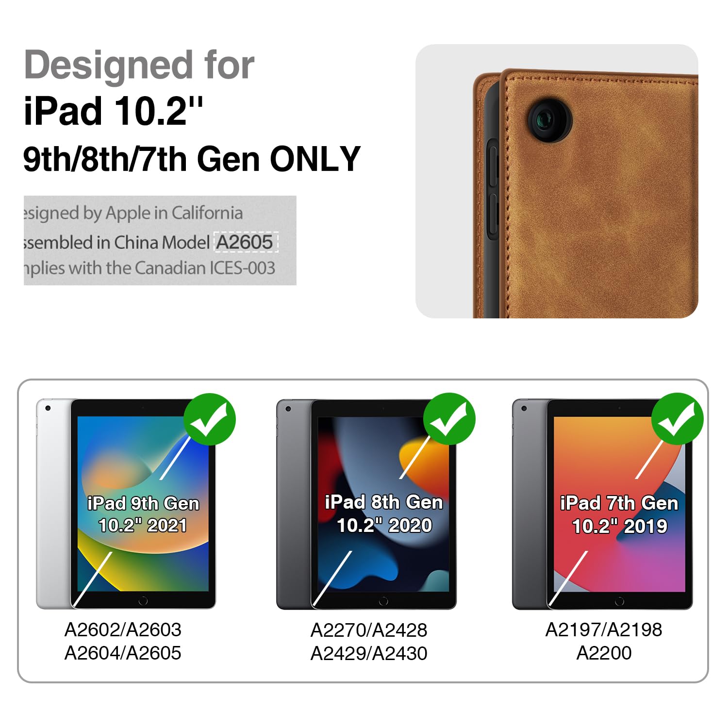 Antbox Case for iPad 9th Generation (2021) iPad 8th/7th Generation with Pencil Holder Auto Sleep/Wake Function PU Leather Smart Cover for iPad 10.2'' (Brown)