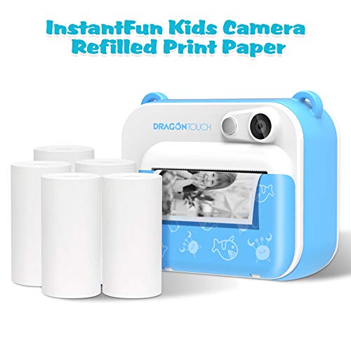 Dragon Touch InstantFun Kids Camera Refill Print Paper, Zero Ink, 5 Rolls, 2 1/4" x 50’, 58mm x 15m, Thermal Paper, Print Paper-White
