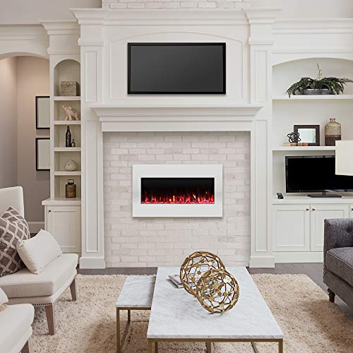 36-Inch Wall Mounted Electric Fireplace - 10-Color LED Flame and 3 Media Backgrounds with Adjustable Brightness and Remote by Northwest (White)