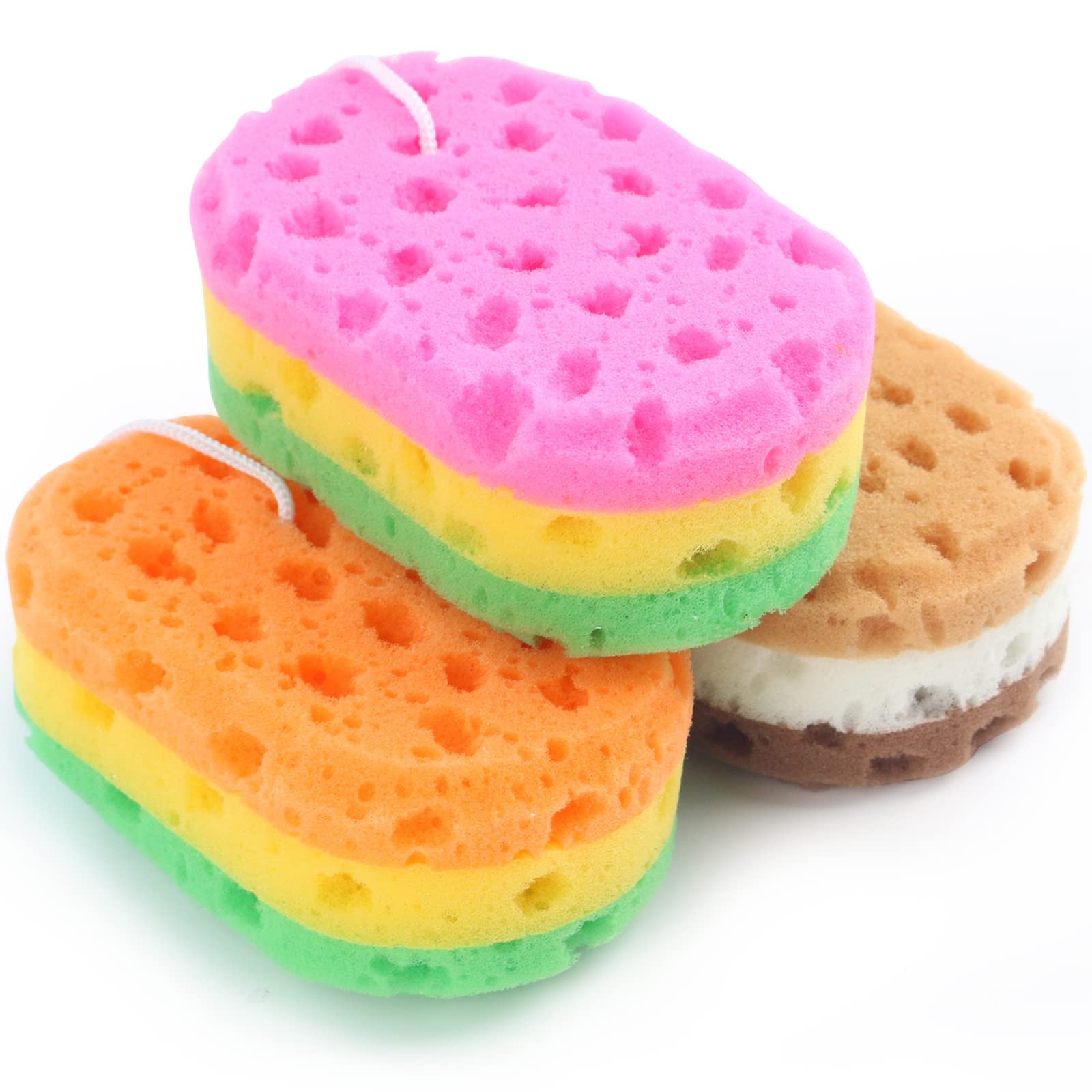 3 Pcs Bath Sponge for Women/Men, TIZYFF Exfoliating Body Sponges Bath Sponges, 3 Colors Pouf Foam Loofahs Sponge to Spa Reusable